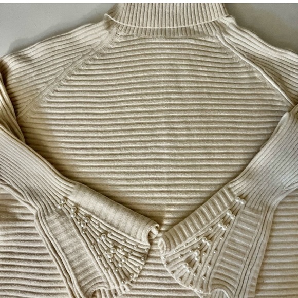 Cyrus | Sweaters | Cyrus Faux Pearl Sleeve Ribbed Knit Ivory Cream ...